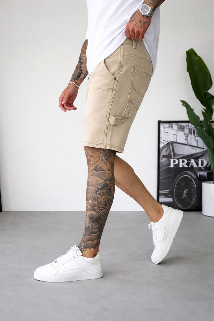 Sinners Attire Sand Carpenter Denim Shorts