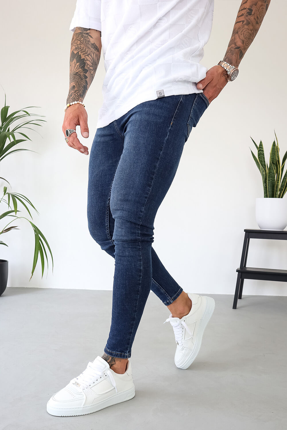Sinners Attire Dark Blue Non Rip Skinny Spray On Jeans