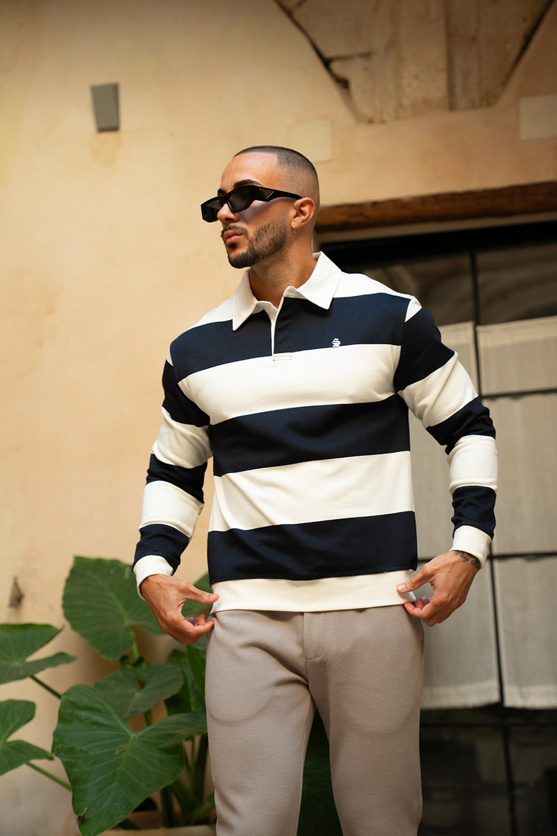 Sinners Attire Navy Palazzo Stripe Polo